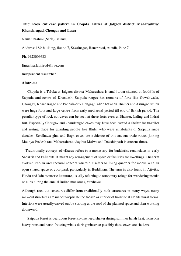 (PDF) Title: Rock cut cave pattern in Chopda Taluka at Jalgaon district ...