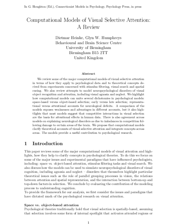 Pdf Computational Models Of Visual Selective Attention A Review