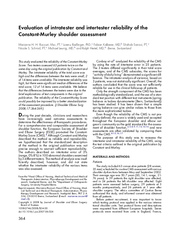 (PDF) Evaluation of intratester and intertester reliability of the ...