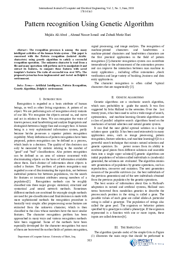 (PDF) Pattern recognition Using Genetic Algorithm