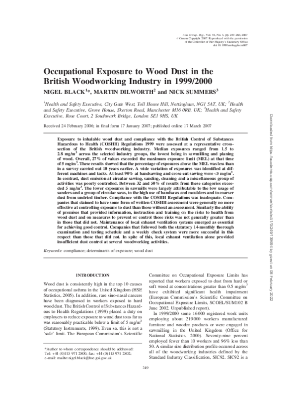(PDF) Occupational exposure to wood dust in the British woodworking ...