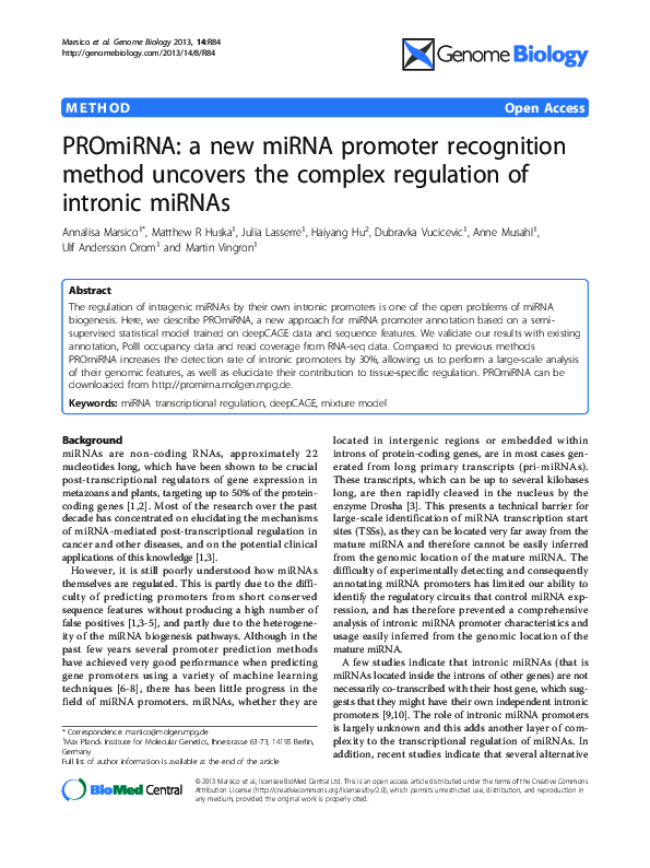 (PDF) PROmiRNA: a new miRNA promoter recognition method uncovers the ...