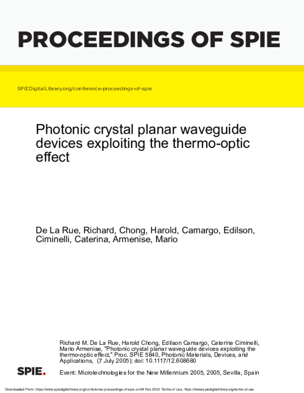(PDF) Photonic crystal planar waveguide devices exploiting the thermo ...