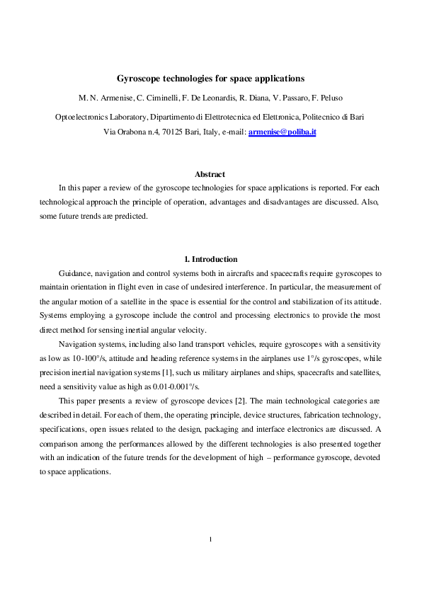 (PDF) Gyroscope technologies for space applications