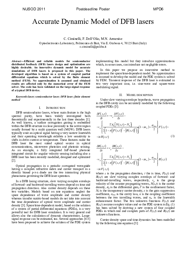 (PDF) Accurate Dynamic Model of DFB lasers
