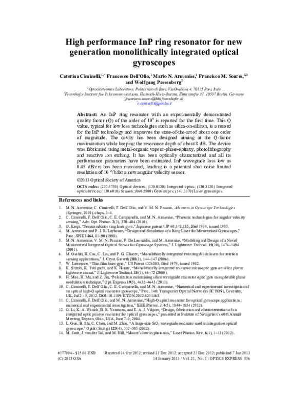 (PDF) High performance InP ring resonator for new generation ...