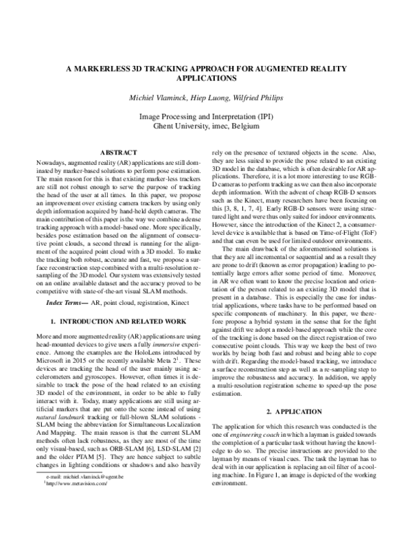 Pdf A Markerless 3d Tracking Approach For Augmented Reality Applications
