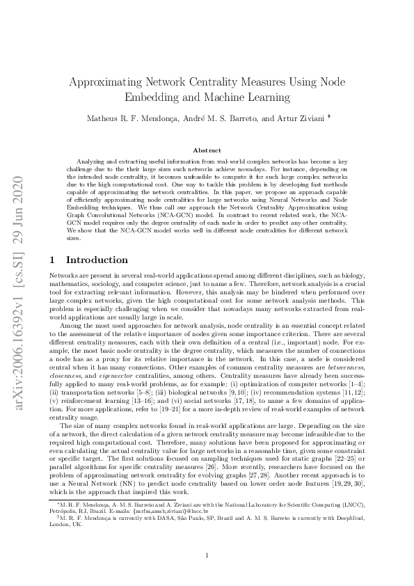 (PDF) Approximating Network Centrality Measures Using Node Embedding and Machine Learning