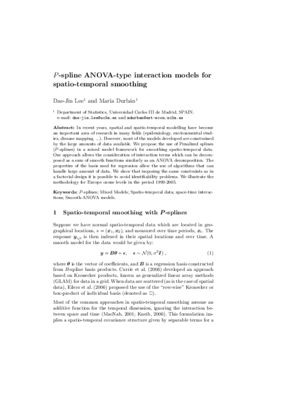 (PDF) P-spline ANOVA-type interaction models for spatio-temporal smoothing