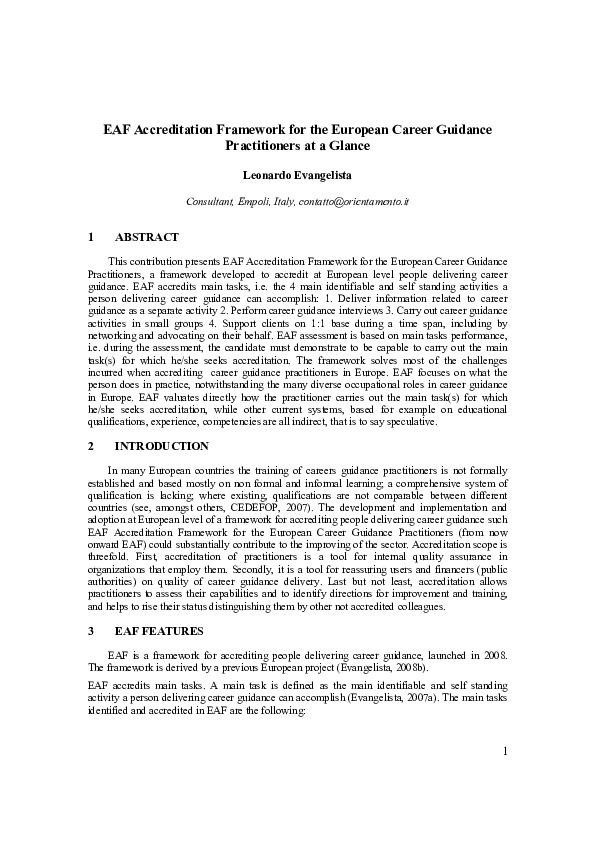 (PDF) EAF Accreditation Framework for the European Career Guidance ...