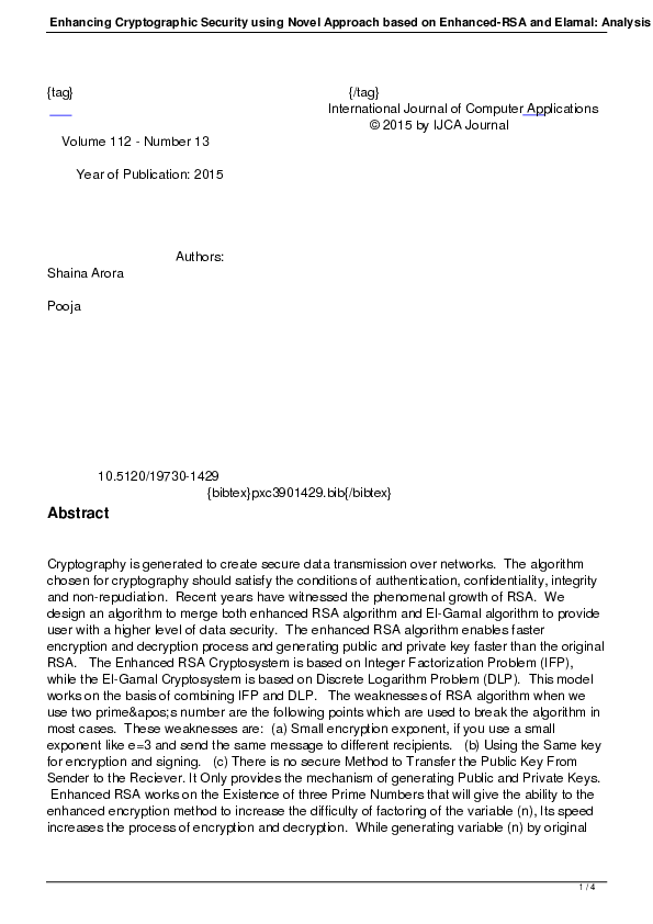 (PDF) Enhancing Cryptographic Security using Novel Approach based on ...