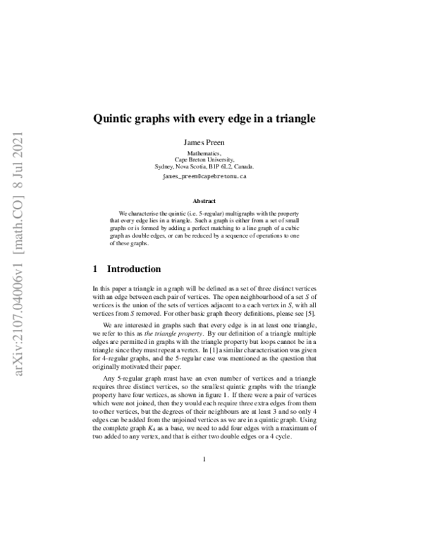 (PDF) Quintic graphs with every edge in a triangle