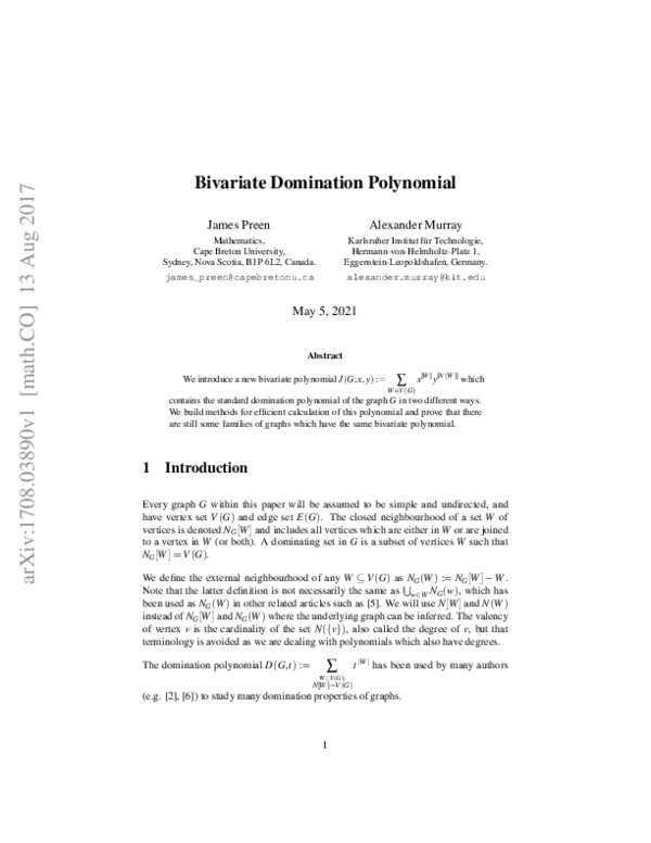 (PDF) Bivariate Domination Polynomial