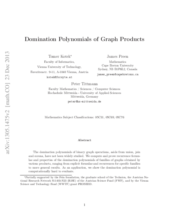 (PDF) Domination Polynomials of Graph Products