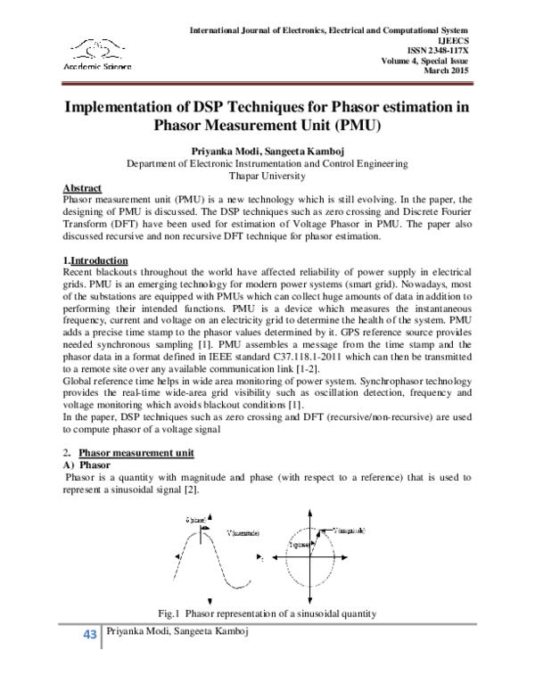 (PDF) 43 Implementation of DSP Techniques for Phasor estimation in ...