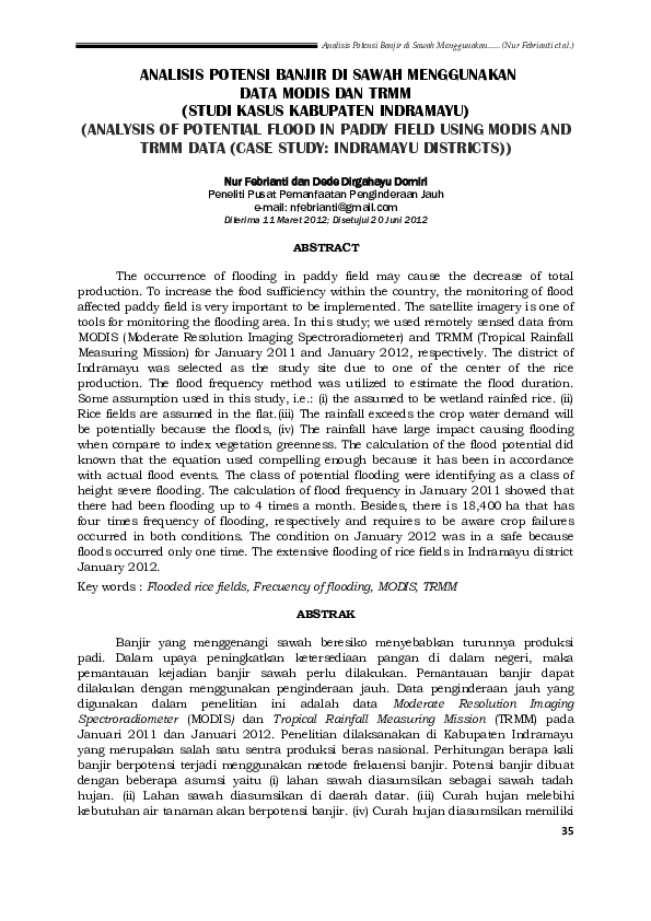 (PDF) Analisis Potensi Banjir DI Sawah Menggunakan Data Modis Dan TRMM (Studi Kasus Kabupaten ...