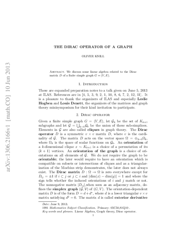 (PDF) The Dirac operator of a graph