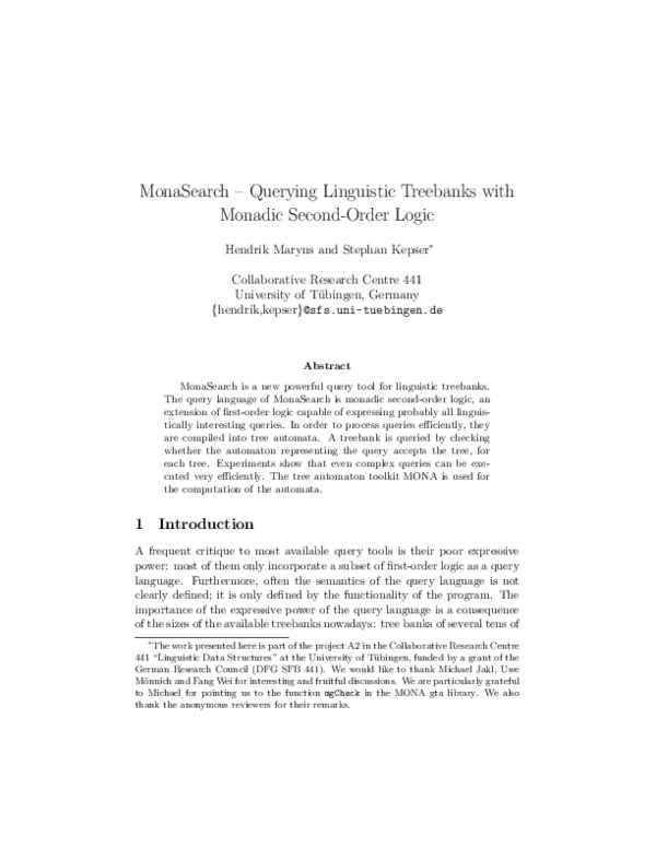 (PDF) Querying linguistic treebanks with monadic second-order logic in linear time