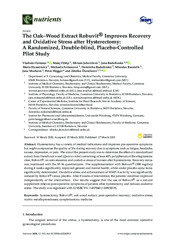 (PDF) The Oak–Wood Extract Robuvit® Improves Recovery and Oxidative ...