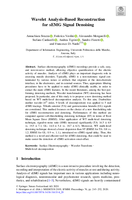 (PDF) Wavelet Analysis-Based Reconstruction for sEMG Signal Denoising