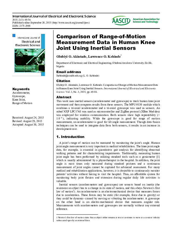 (PDF) Comparison of Range-of-Motion Measurement Data in Human Knee Joint Using Inertial Sensors