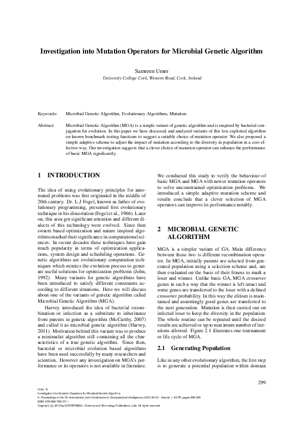 (PDF) Investigation into mutation operators for Microbial Genetic Algorithm