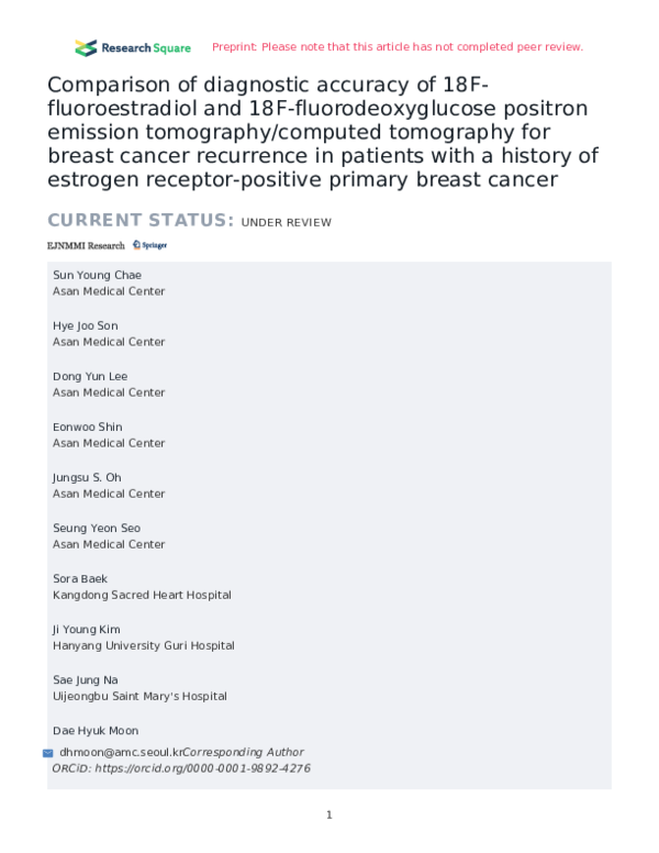 (PDF) Diagnostic Accuracy of 18F-FES vs 18F-FDG in Breast Cancer