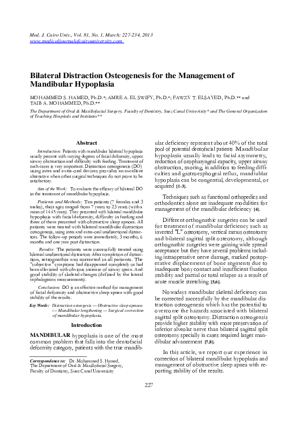 (PDF) Bilateral Distraction Osteogenesis for the Management of ...