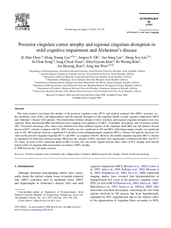 (PDF) Posterior cingulate cortex atrophy and regional cingulum ...