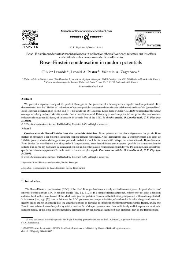 (PDF) Bose-Einstein condensates: recent advances in collective effects ...