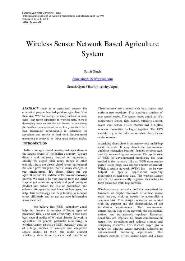 (PDF) Wireless Sensor Network Based Agriculture System