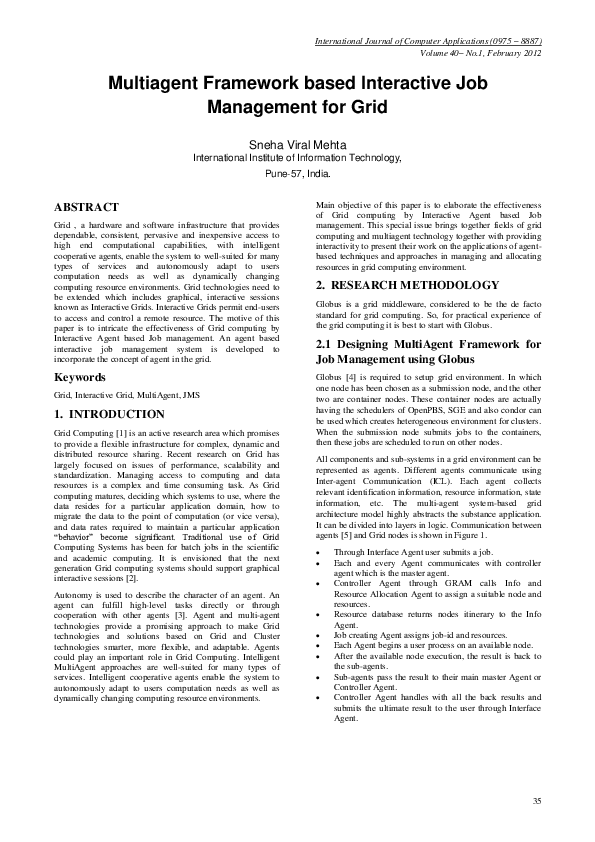(PDF) Multiagent Framework based Interactive Job Management for Grid