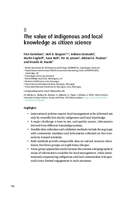 (PDF) The value of indigenous and local knowledge as citizen science