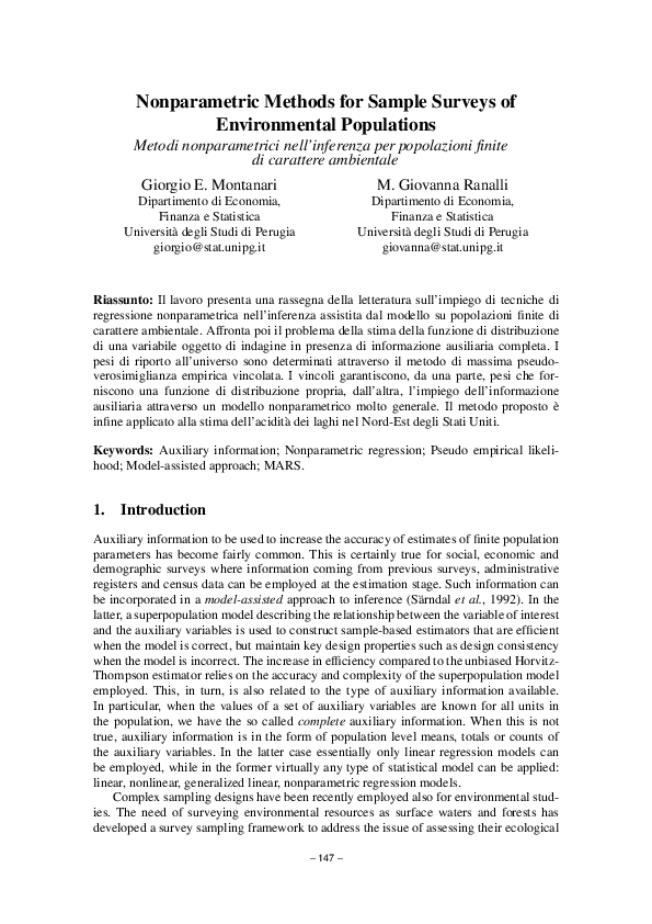 Pdf Nonparametric Methods For Sample Surveys Of Environmental Populations