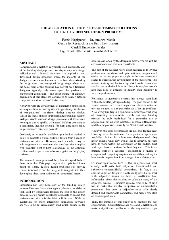 (PDF) The Application of Computer-Optimised Solutions to Tightly ...