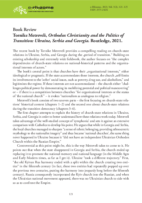 (PDF) Book Review: Tornike Metreveli, Orthodox Christianity and the ...