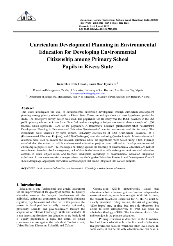 (PDF) Curriculum Development Planning in Environmental Education for ...