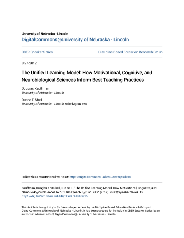 (PDF) The unified learning model: How motivational, cognitive, and ...