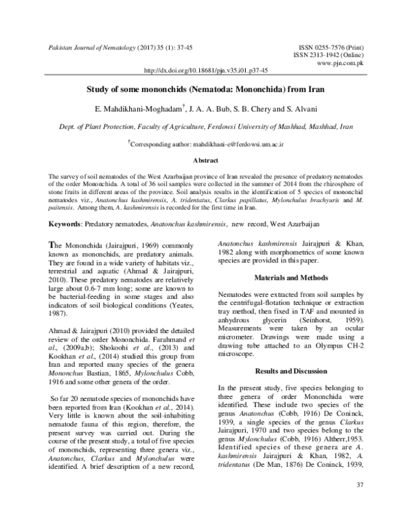 (PDF) Study of some mononchids (Nematoda: Mononchida) from Iran