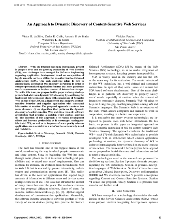 Pdf An Approach To Dynamic Discovery Of Context Sensitive Web Services