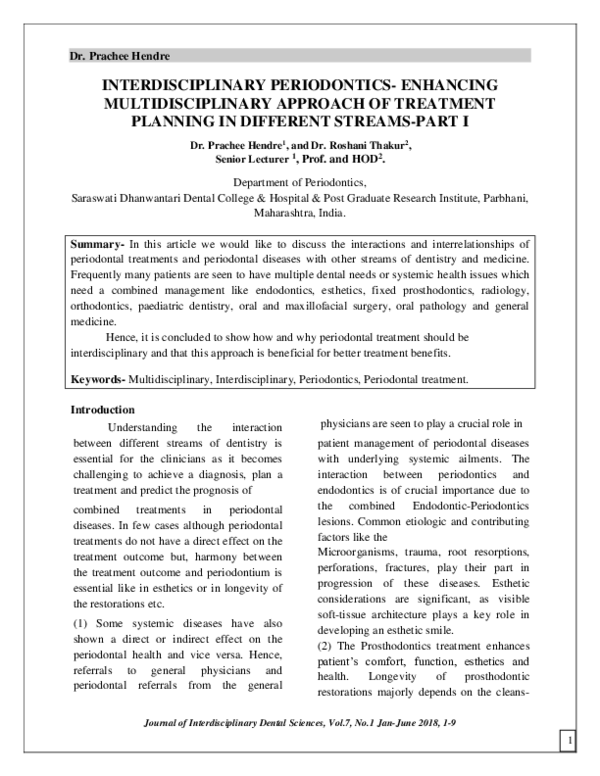 (PDF) Interdisciplinary Periodontics- Enhancing Multidisciplinary ...