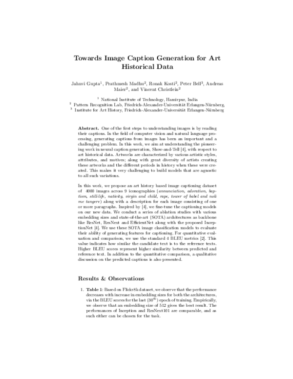 (PDF) Towards Image Caption Generation for Art Historical Data