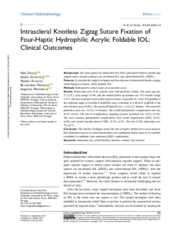 (PDF) Intrascleral Knotless Zigzag Suture Fixation of Four-Haptic ...