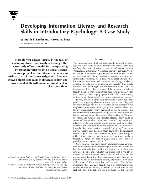 (PDF) Developing information literacy and research skills in ...