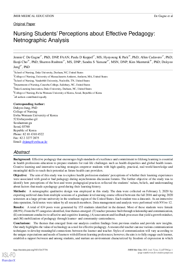 (PDF) Nursing Students’ Perceptions about Effective Pedagogy ...