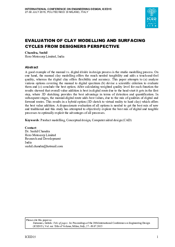 (PDF) Evaluation of Clay Modelling and Surfacing Cycles from Designers ...