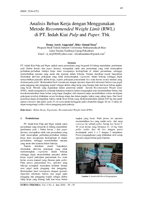 (PDF) Analisis Beban Kerja dengan Menggunakan Metode Recommended Weight ...