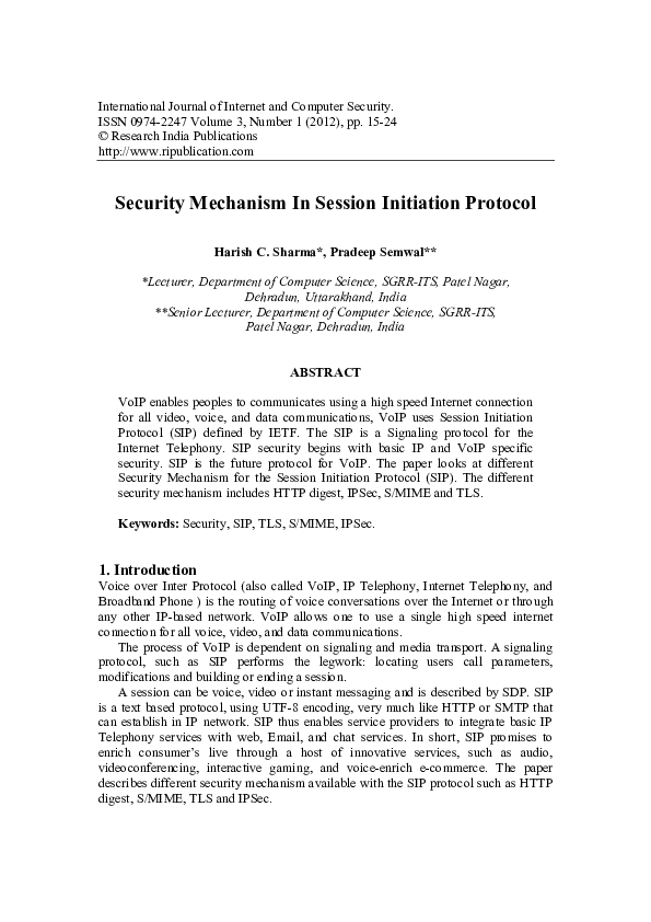 (PDF) Security Mechanism In Session Initiation Protocol