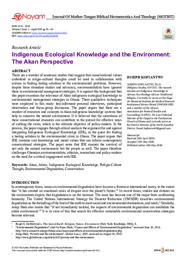 (PDF) Indigenous Ecological Knowledge and the Environment: The Akan ...