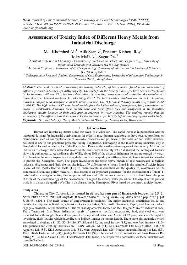 (PDF) Assessment of Toxicity Index of Different Heavy Metals from ...